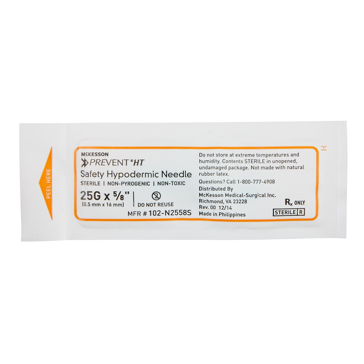 Safety Hypodermic Needle, McKesson Prevent®, 5/8 Inch Length, 25 Gauge ...